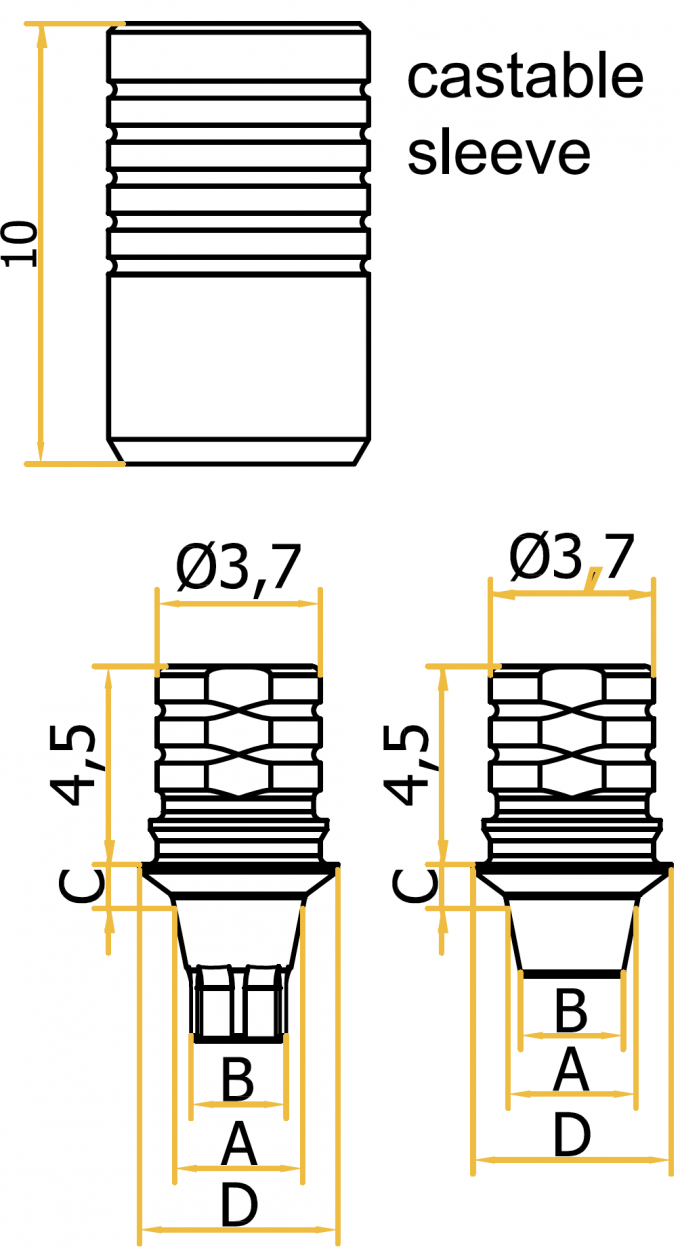 Astra Tech EV® UCLA CoCr Base Castable Abutment 3.6mm(Purple)/ 4.2mm(Yellow)/ 4.8mm (Blue)